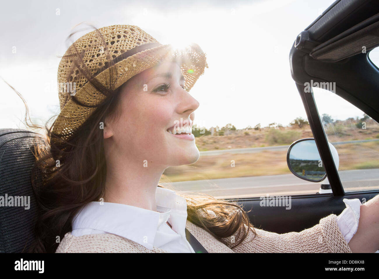 Driving convertible wind hair hi-res stock photography and images - Alamy