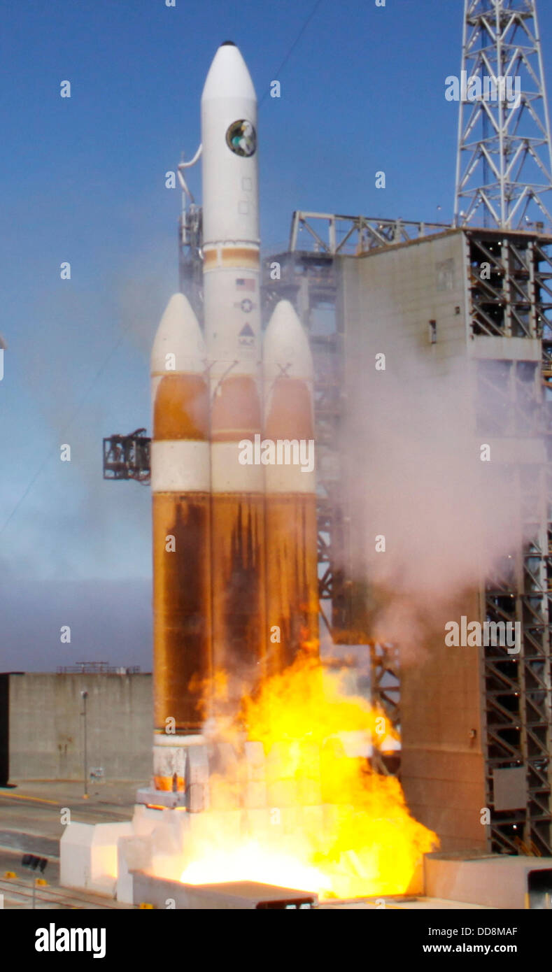Vandenberg AFB, CA. Aug 28.2013. USA.An unmanned Delta 4 Heavy rocket, the largest booster in in ...