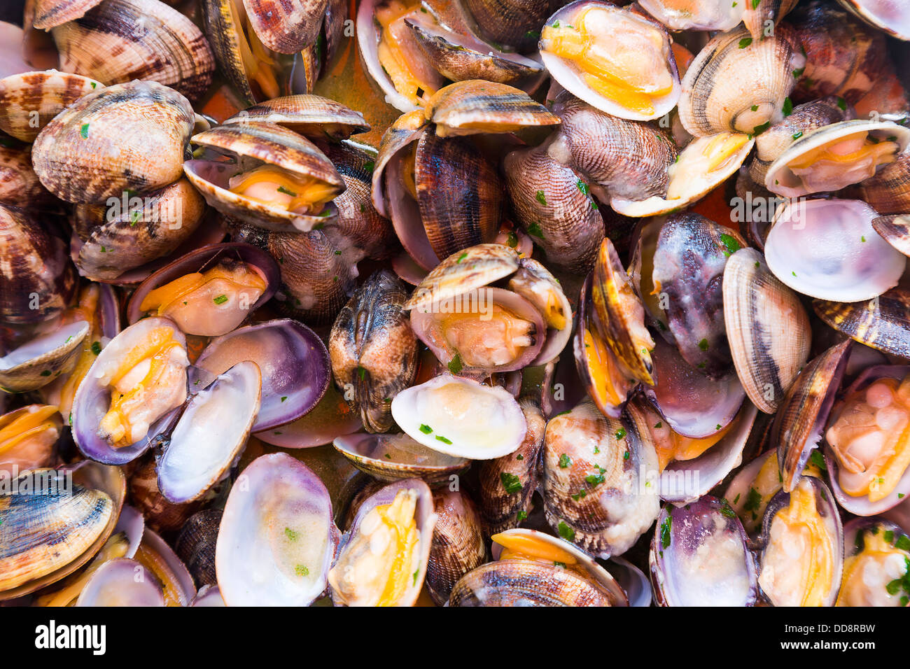 Cooked clams closeup from above Stock Photo - Alamy