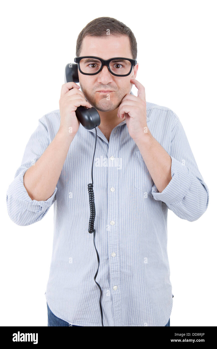 young man with a phone, isolated on white Stock Photo - Alamy