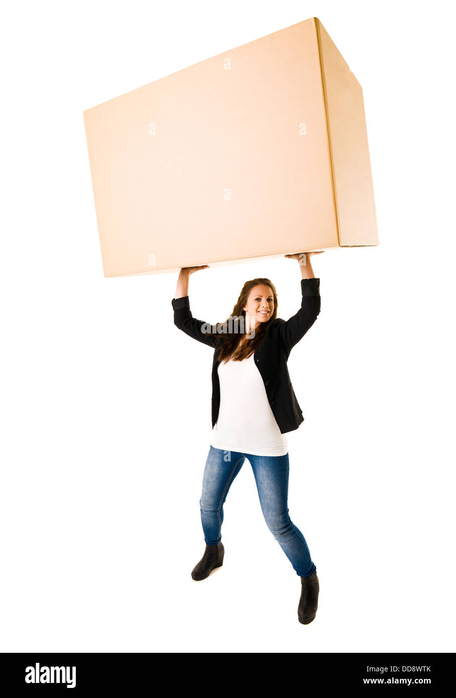 Woman carrying large box hi-res stock photography and images - Alamy