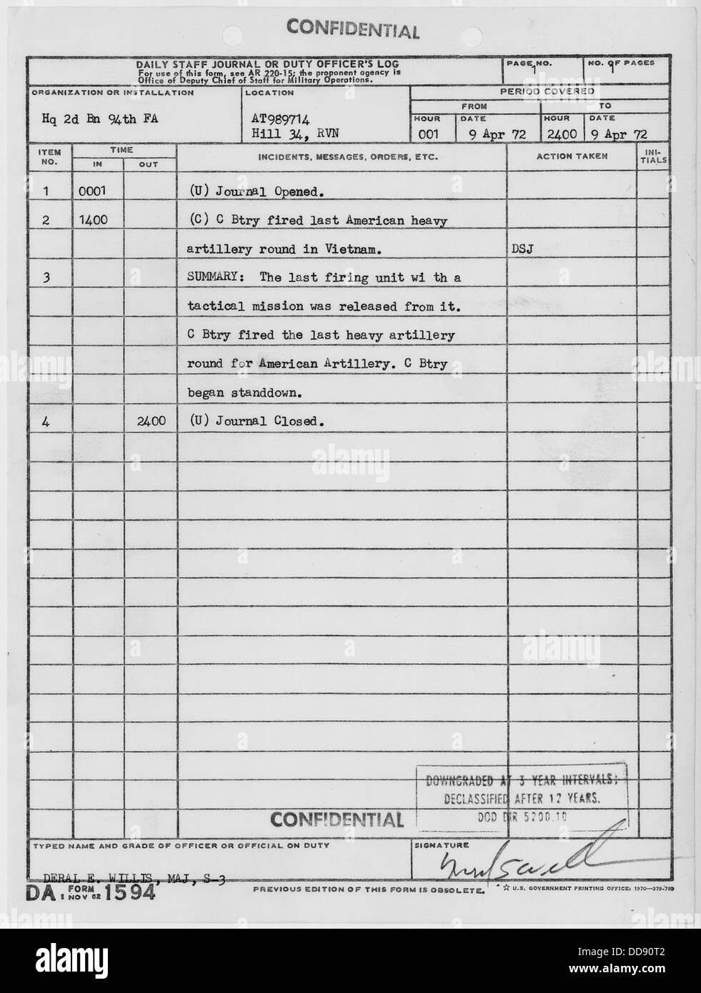 A journal entry from the headquarters of the Second Battalion-Ninety ...