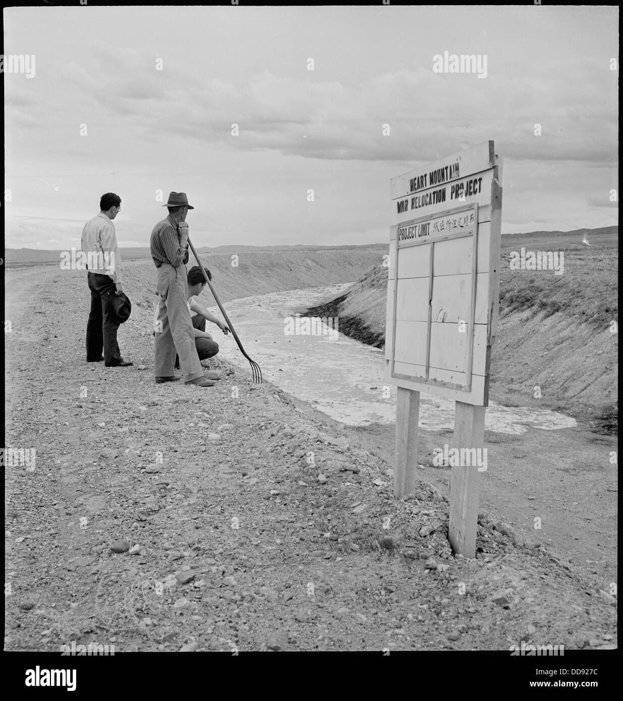 A group of residents at the Heart Mountain Relocation Center in Wyoming ...