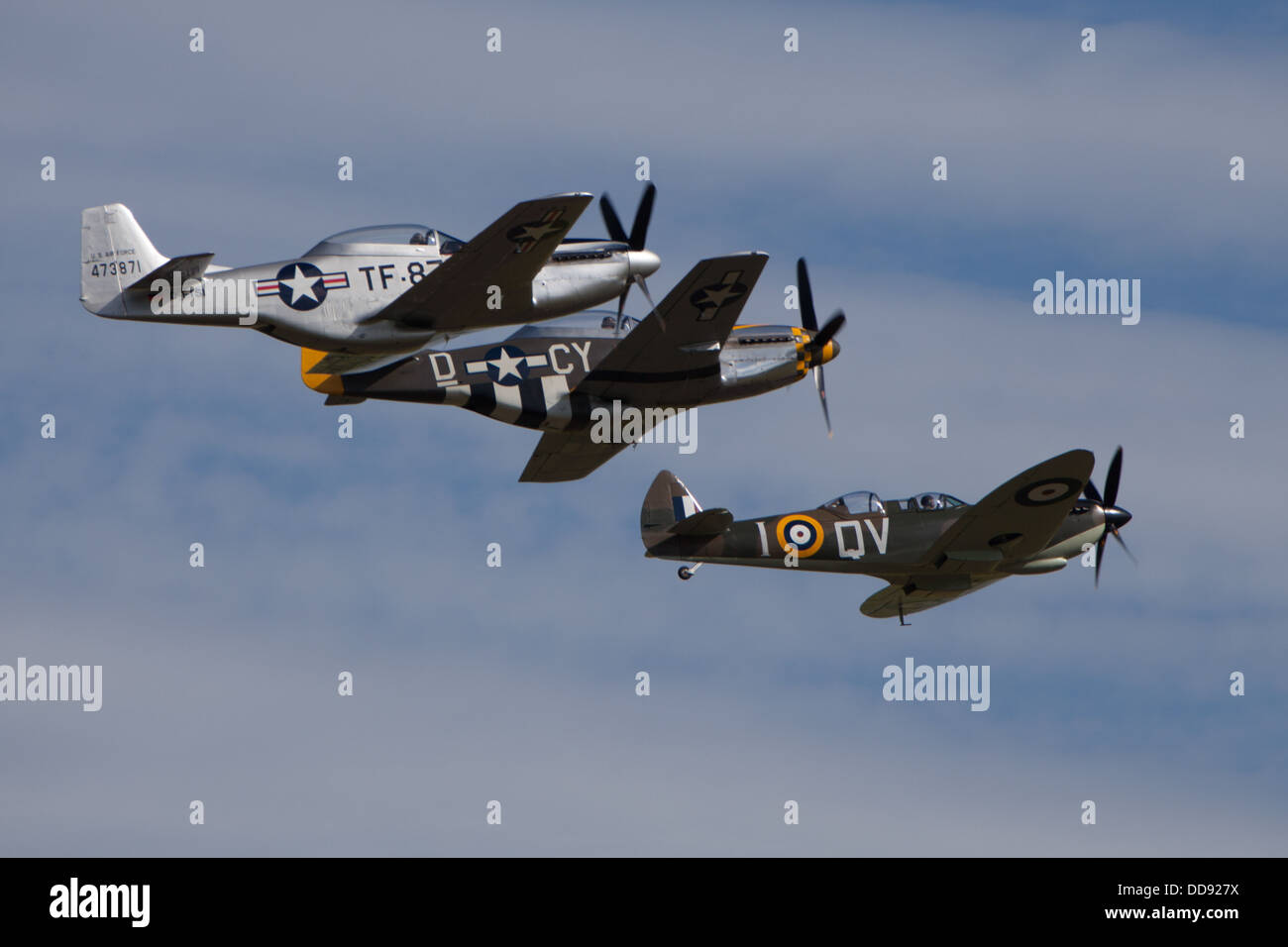 Two P51 Mustangs and a Spitfire at an air display at the Imperial War ...
