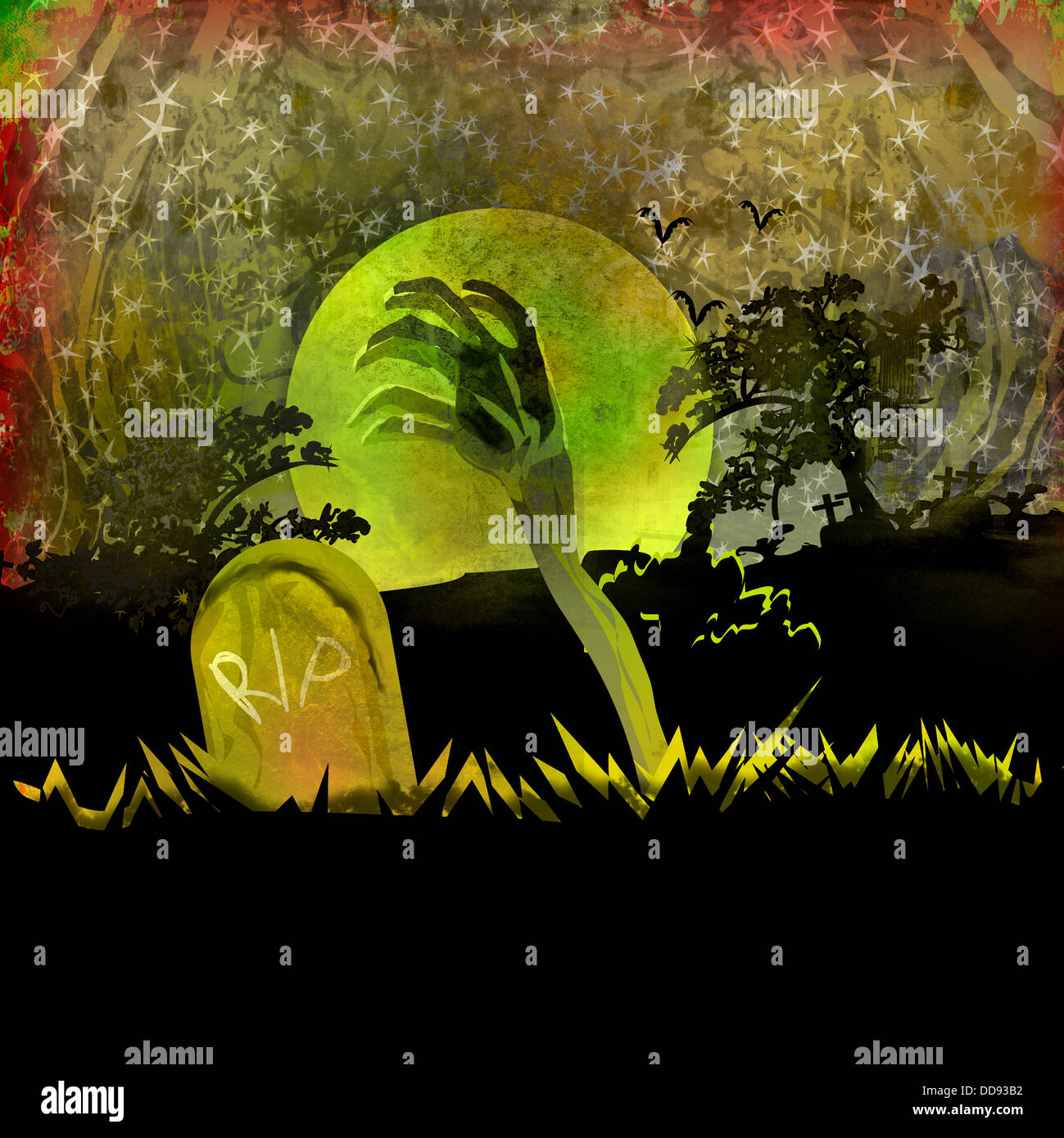 zombie hand coming out of his grave Stock Photo - Alamy