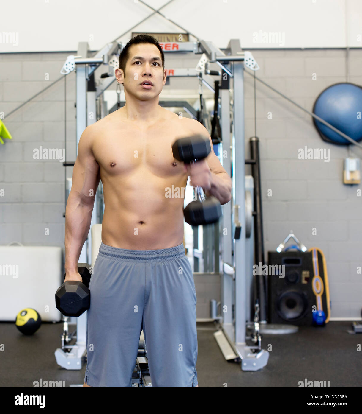 Pacific Islander man lifting weights in gym Stock Photo - Alamy