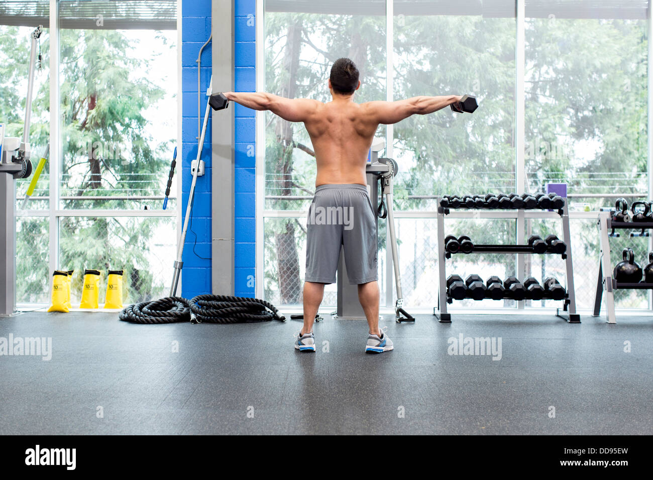 Pacific Islander man lifting weights in gym Stock Photo - Alamy