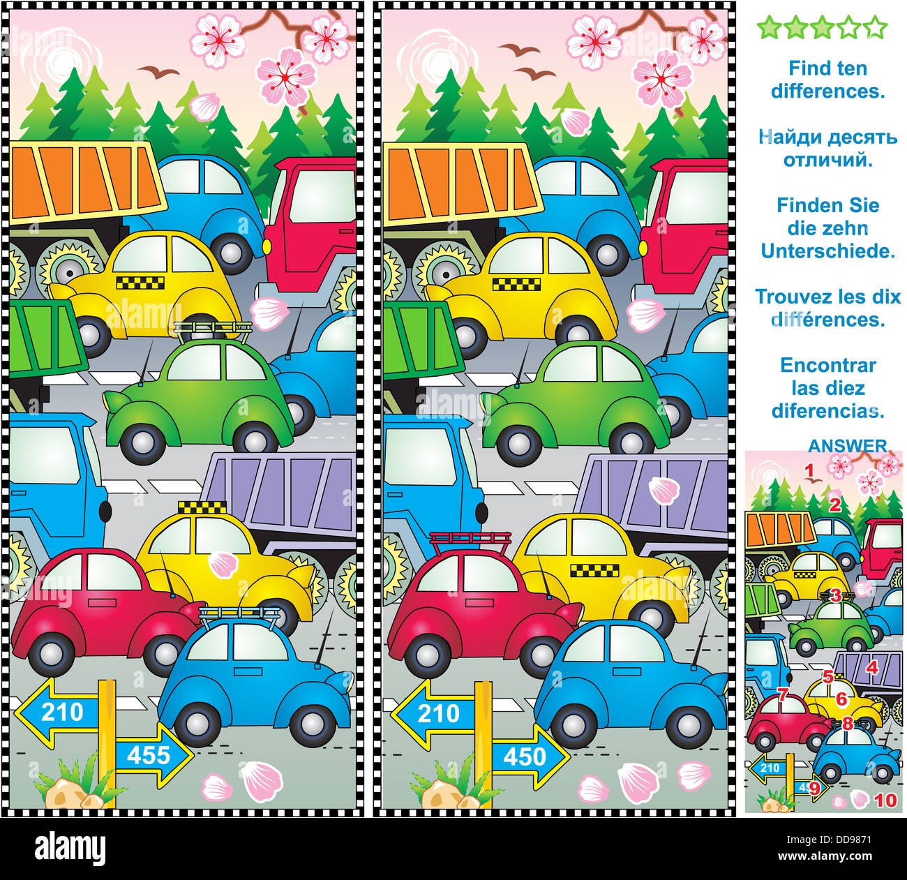 Spring or summer traffic jam picture puzzle: Find the ten differences ...