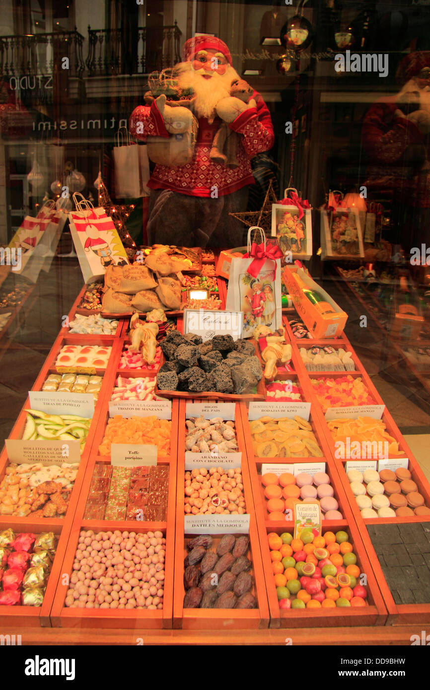 Sweets in a traditional sweet shop window, Christmas, A Coruna, Galicia ...