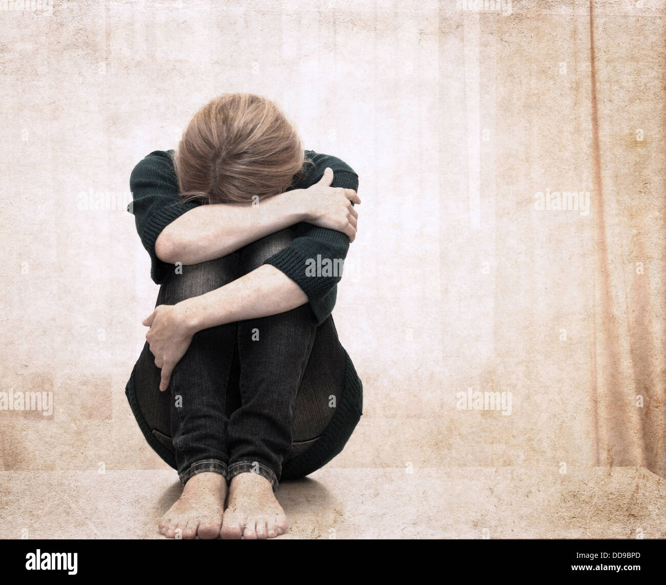 artwork in grunge style, girl crying Stock Photo - Alamy