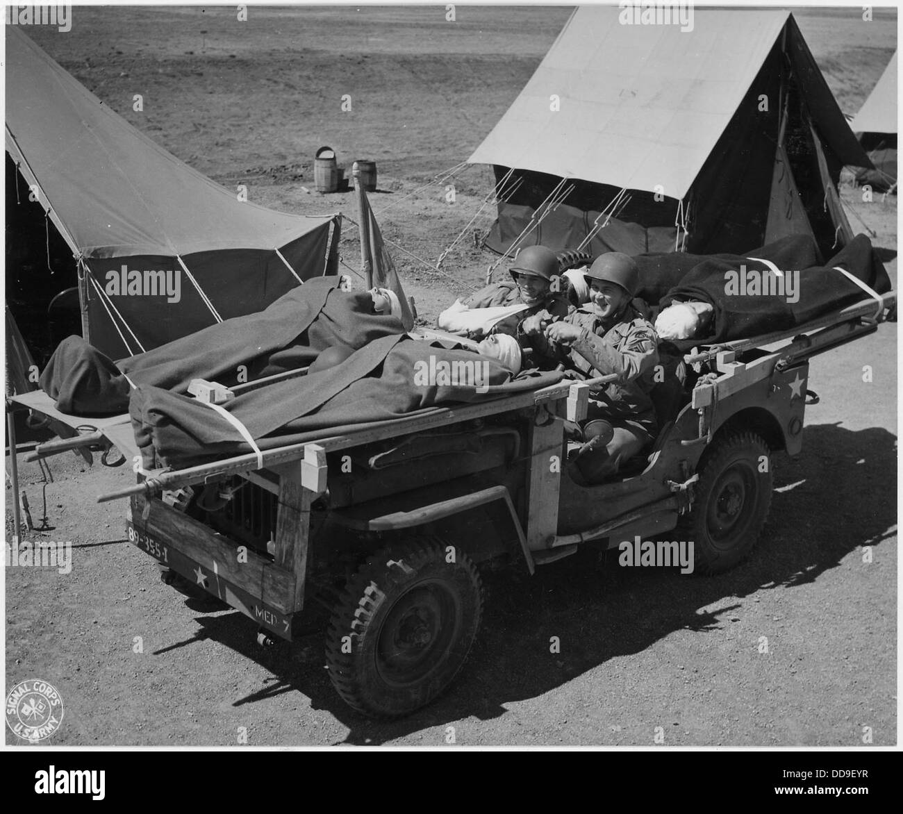 An improvised jeep ambulance is seen in use at a training camp in Camp ...