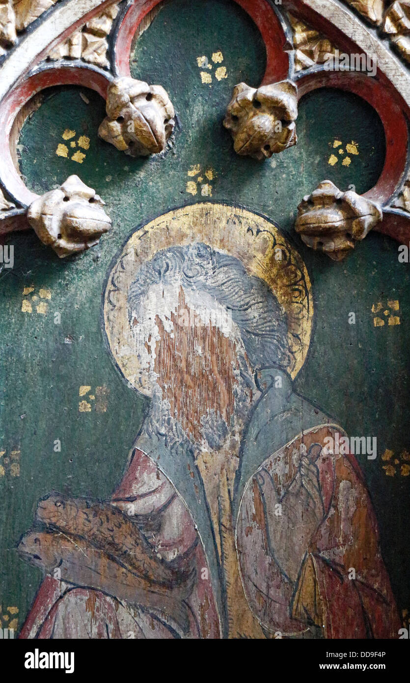 Panel detail of the rood screen at the church of St Peter at Belaugh ...