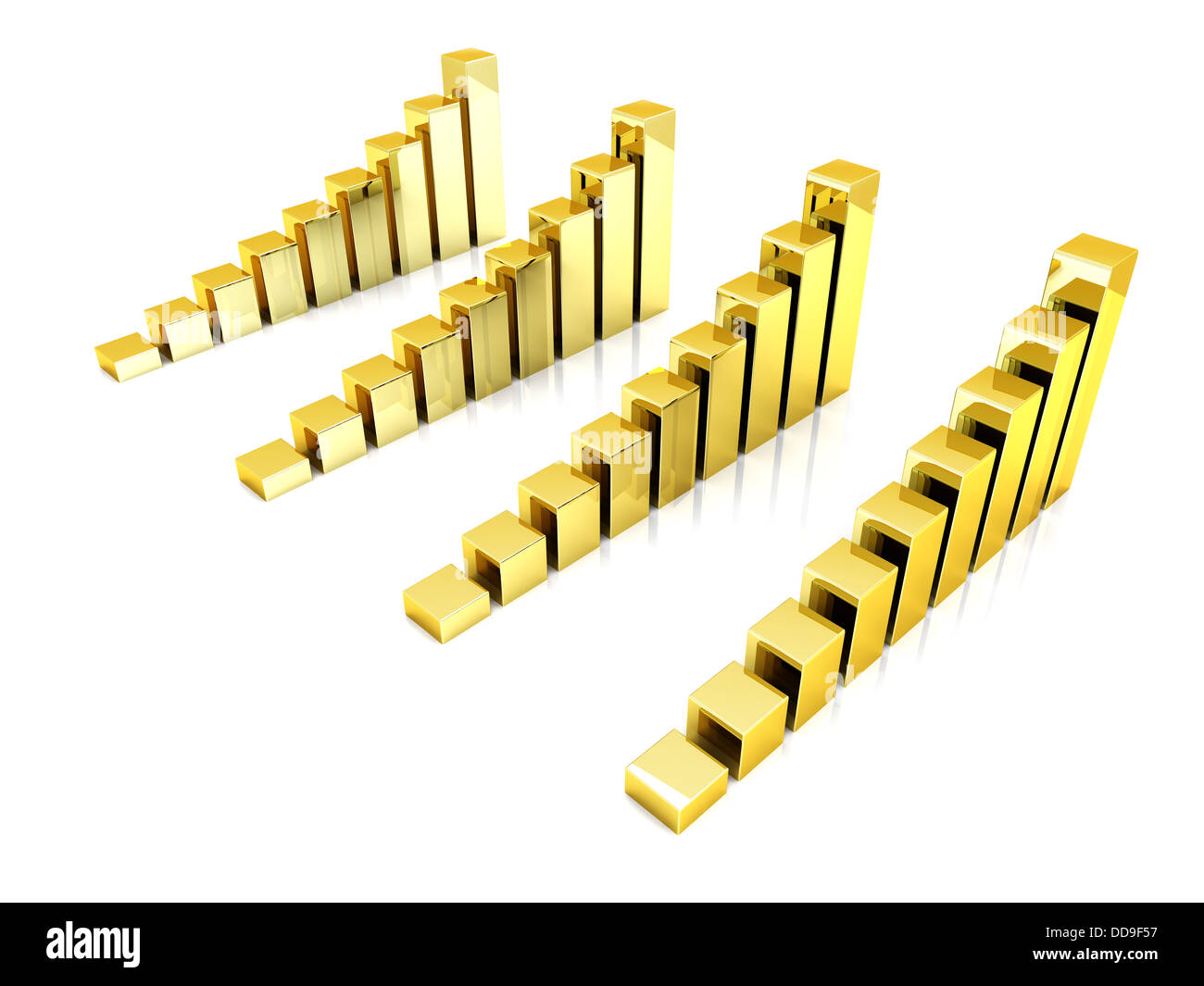Comparative gold charts. 3D rendered Illustration. Isolated on white ...