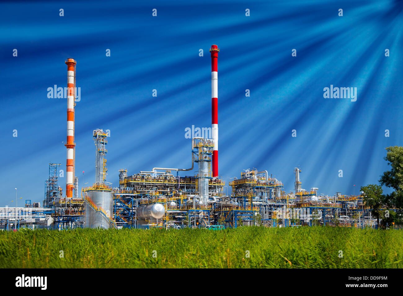 Oil refinery petrochemical industry plant on blue sky background Stock ...