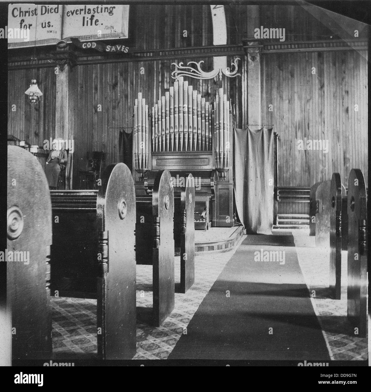 The interior of Metlakahtla Church in Alaska, showcasing its organ and ...