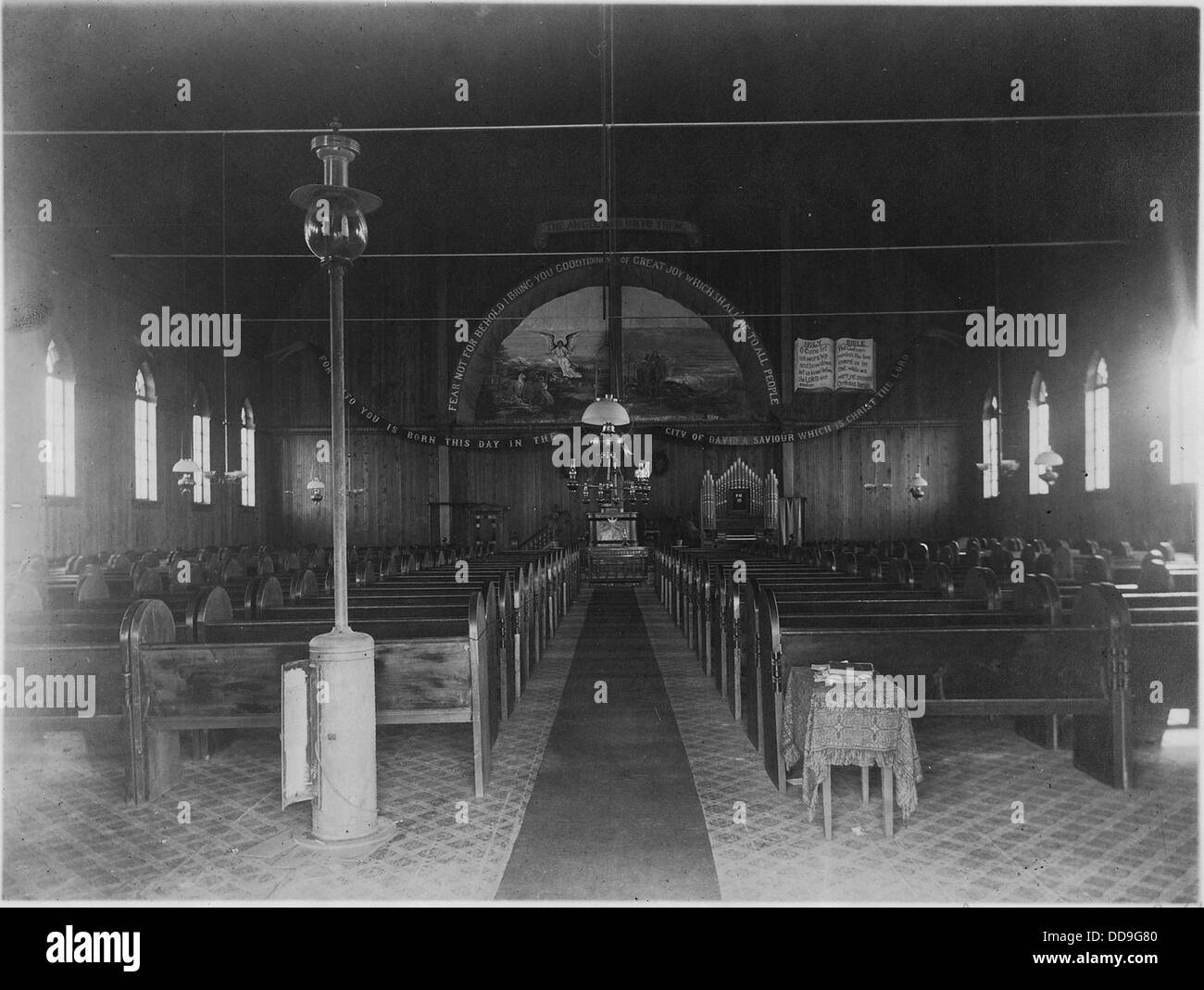 The interior of the church in Metlakahtla, Alaska, reflects the ...