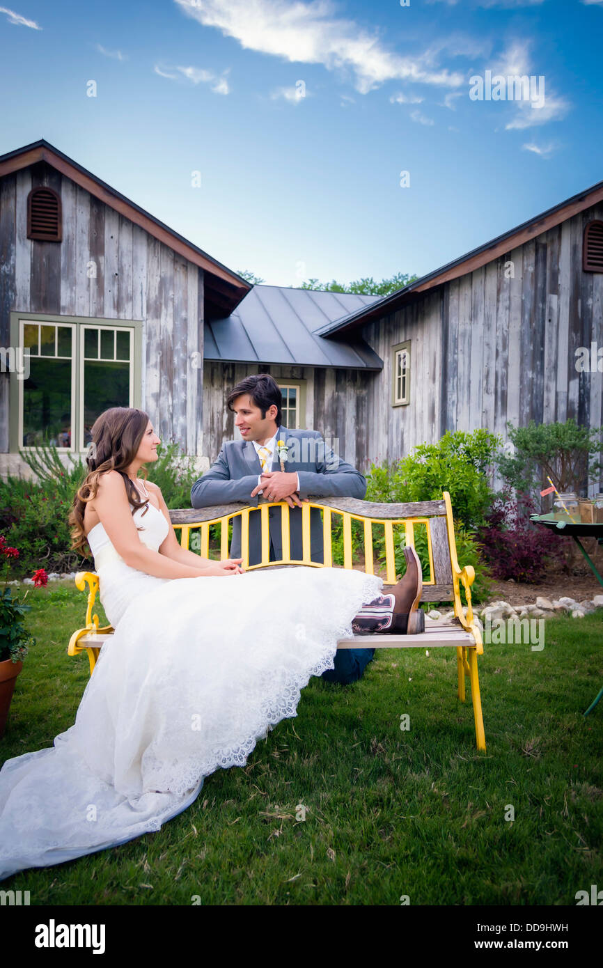 USA, Texas, Bride and groom looking at each other Stock Photo - Alamy