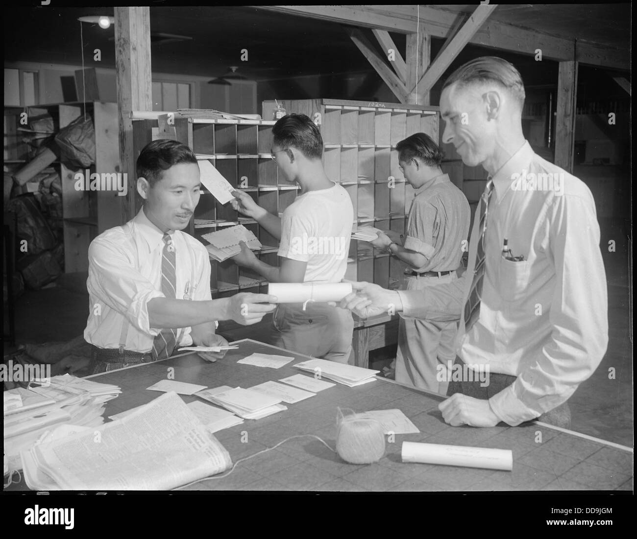 Jerome Relocation Center, Denson, Arkansas. Setting up the outgoing ...