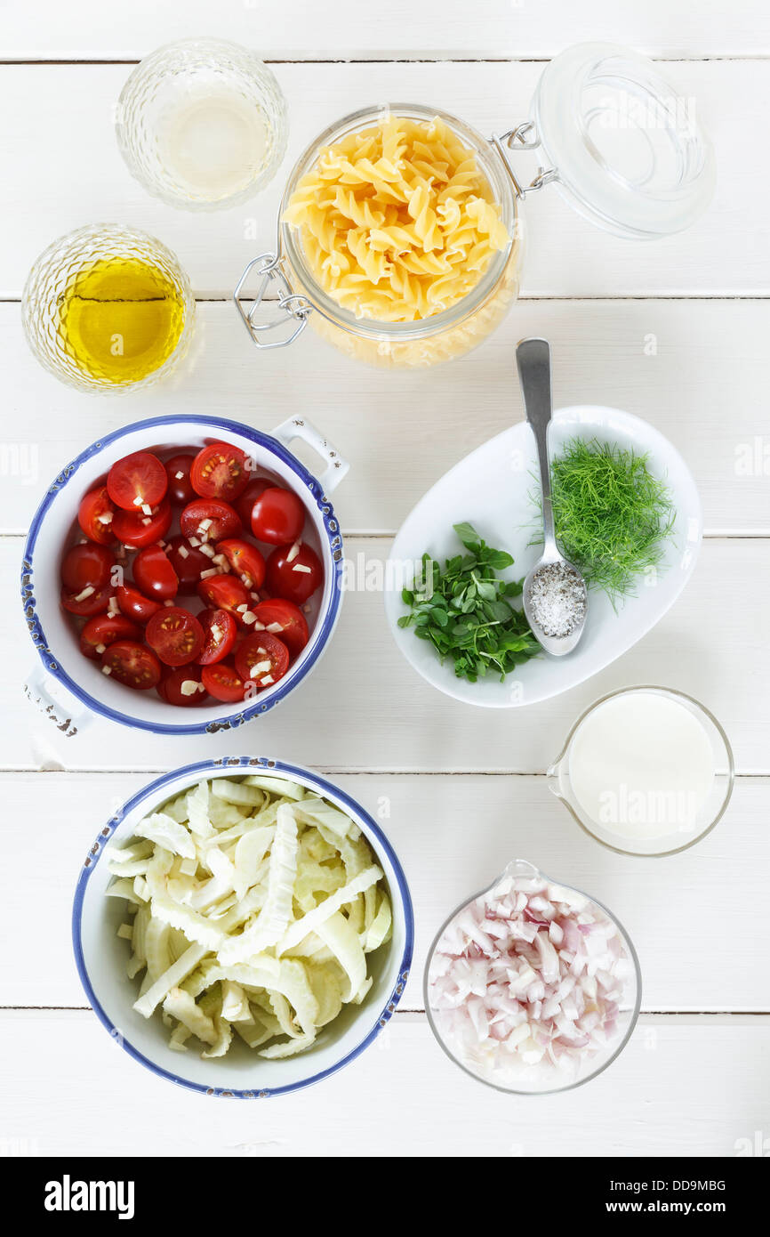 Varieties of ingredients on wooden table, close up Stock Photo - Alamy