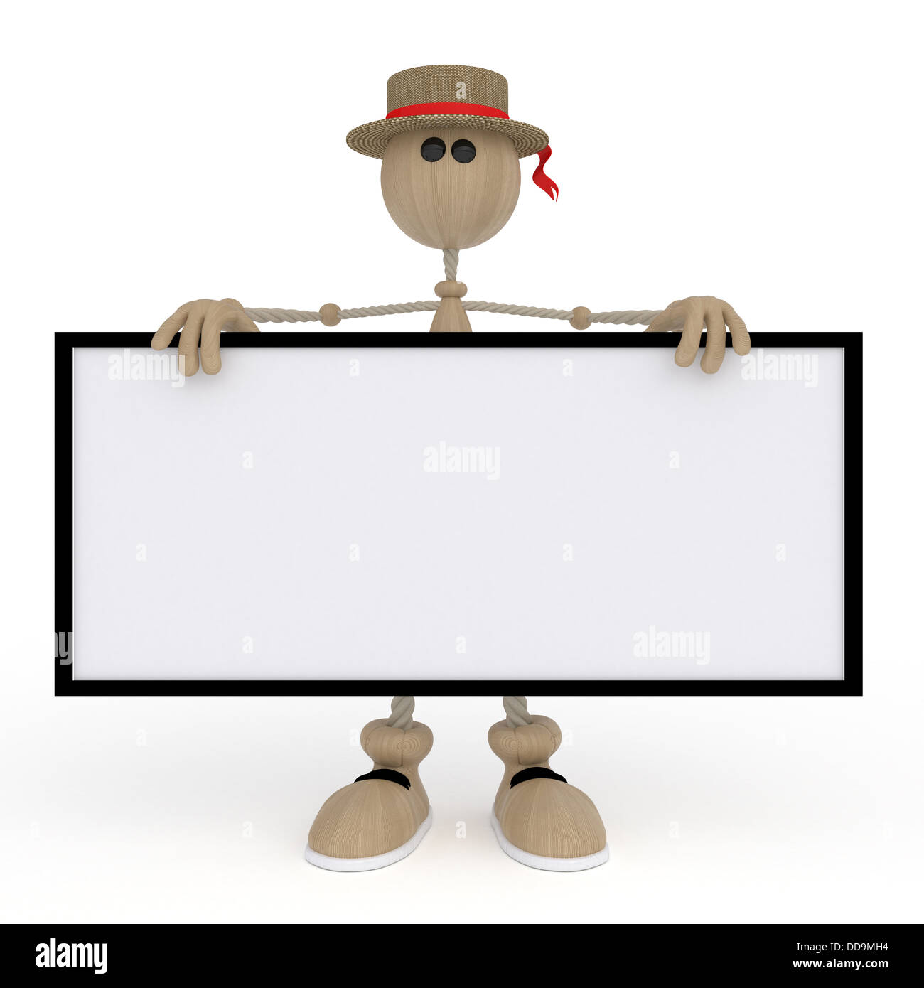 The wooden character holds a billboard Stock Photo - Alamy