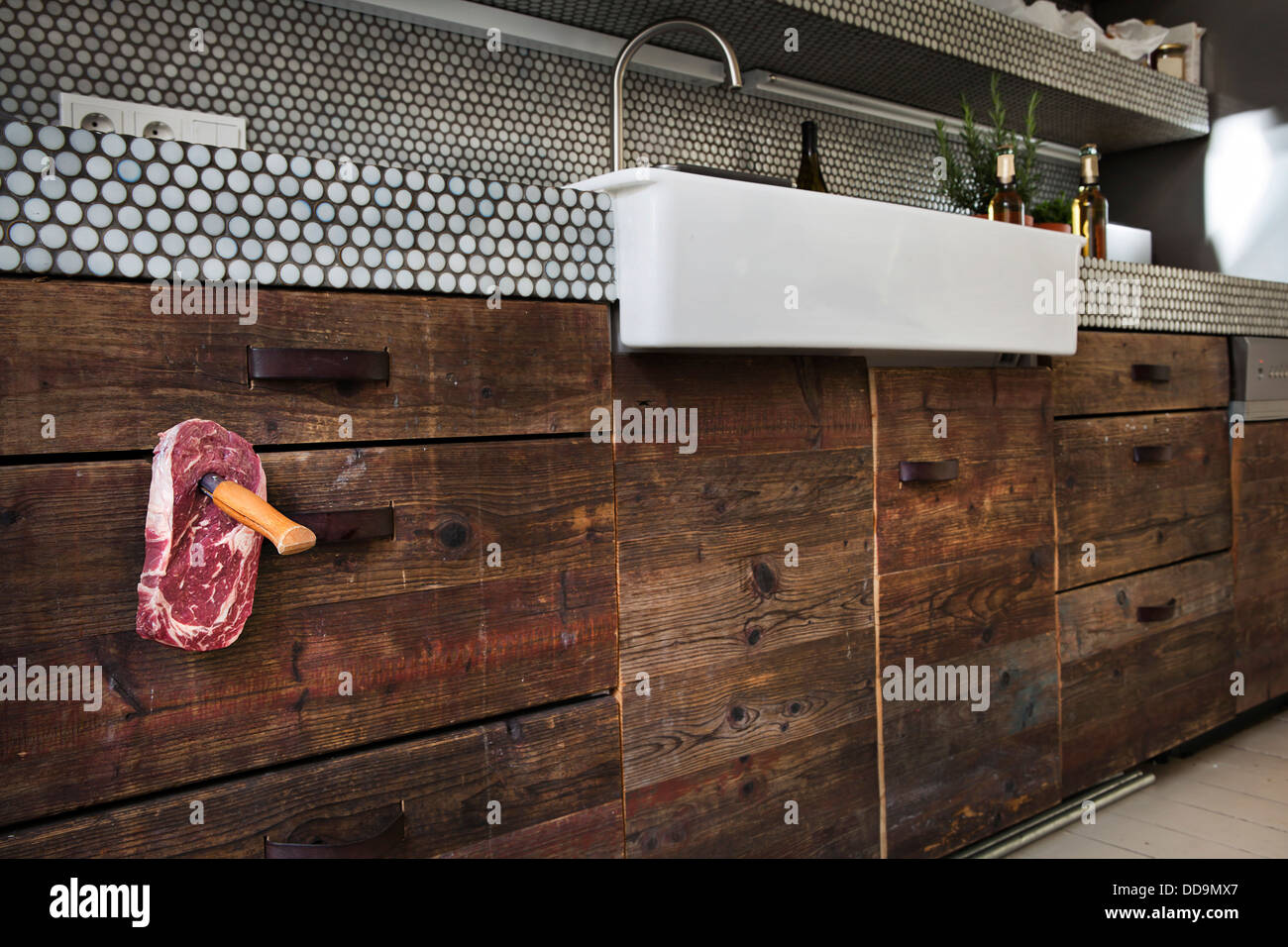 Interior of kitchen with meat Stock Photo - Alamy