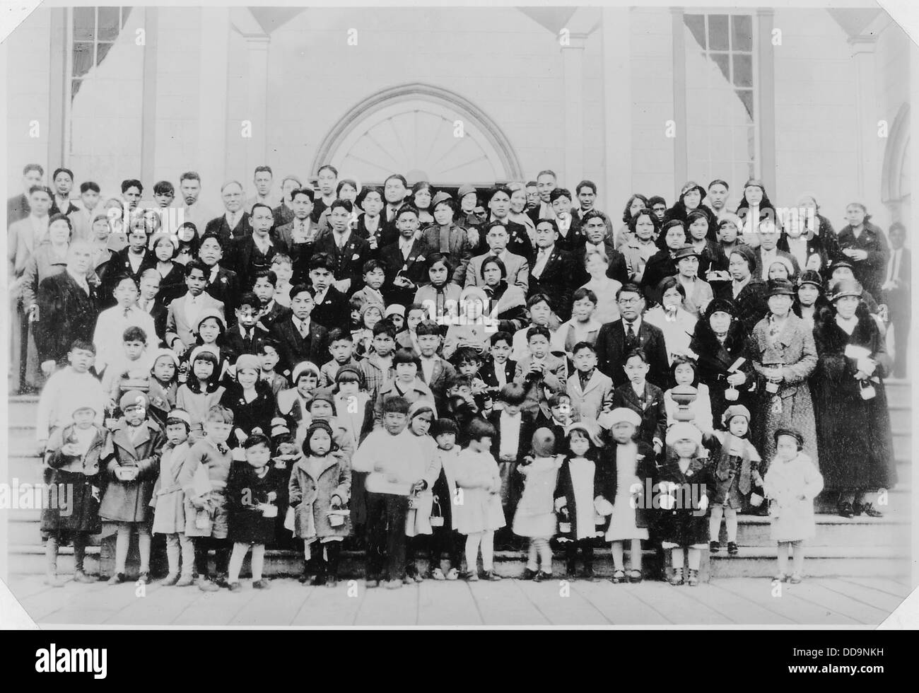 The Metlakahtlans, a Native Alaskan group, are seen in front of their ...