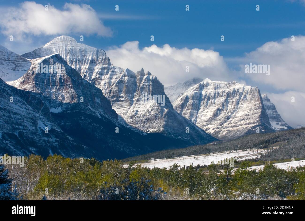 Mountains of the eastern ranges of Glacier National Park Montana after ...