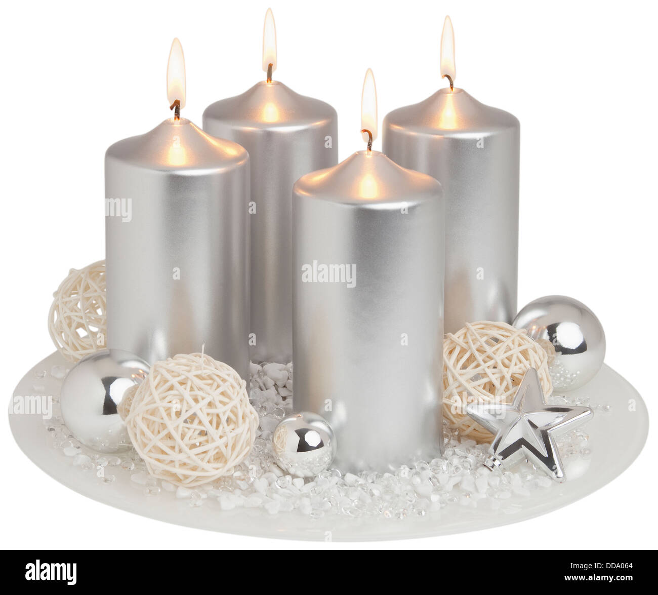 Advent wreath in silver on white background, close up Stock Photo - Alamy