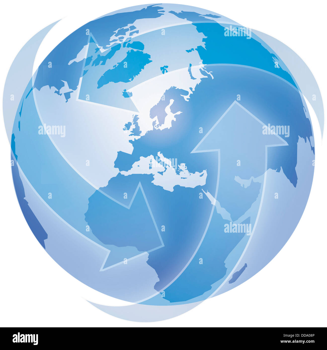 Globe with arrows on white background, close up Stock Photo - Alamy