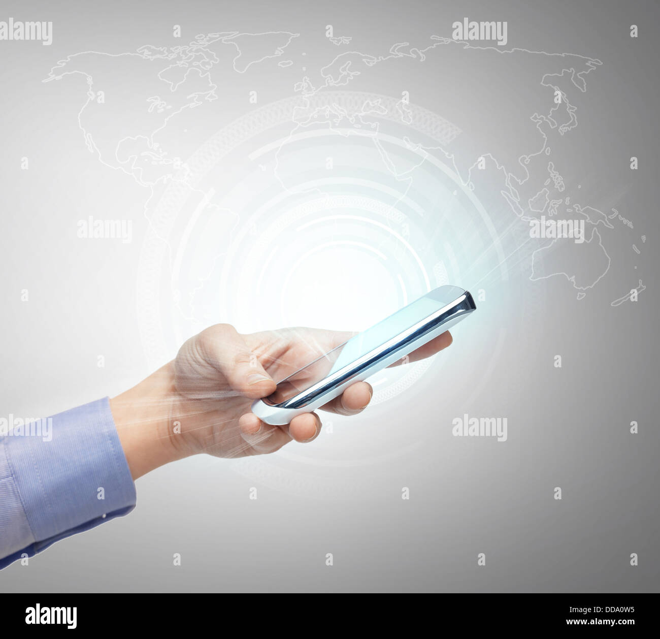 hand with smartphone and virtual screen Stock Photo - Alamy