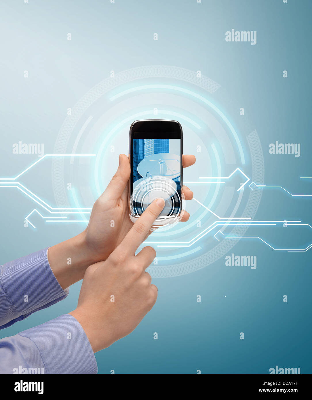 hand showing smartphone with virtual screen Stock Photo - Alamy