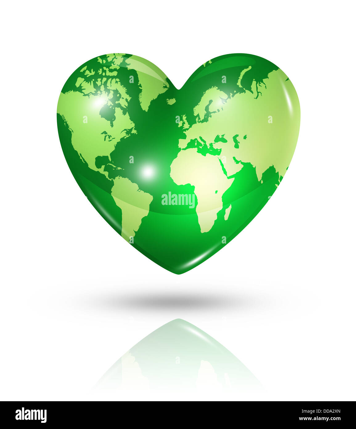 Love earth symbol. 3D world map in a heart. Icon isolated on white ...