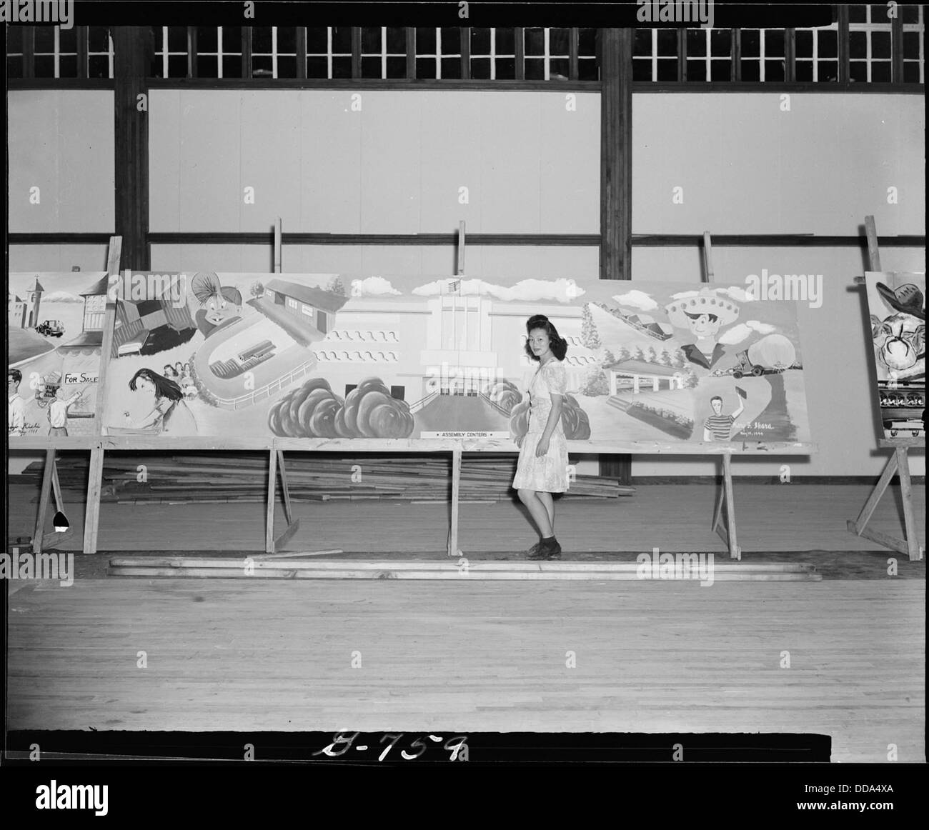 This photograph shows a mural painted at the Rohwer Relocation Center ...