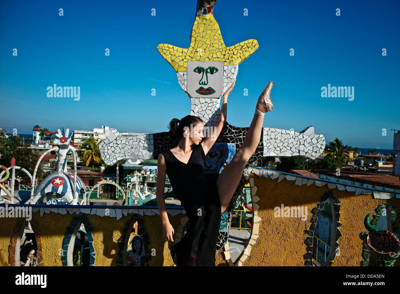 Cuban National Ballet dancer dancing at the studio of Cuban artist Jose ...