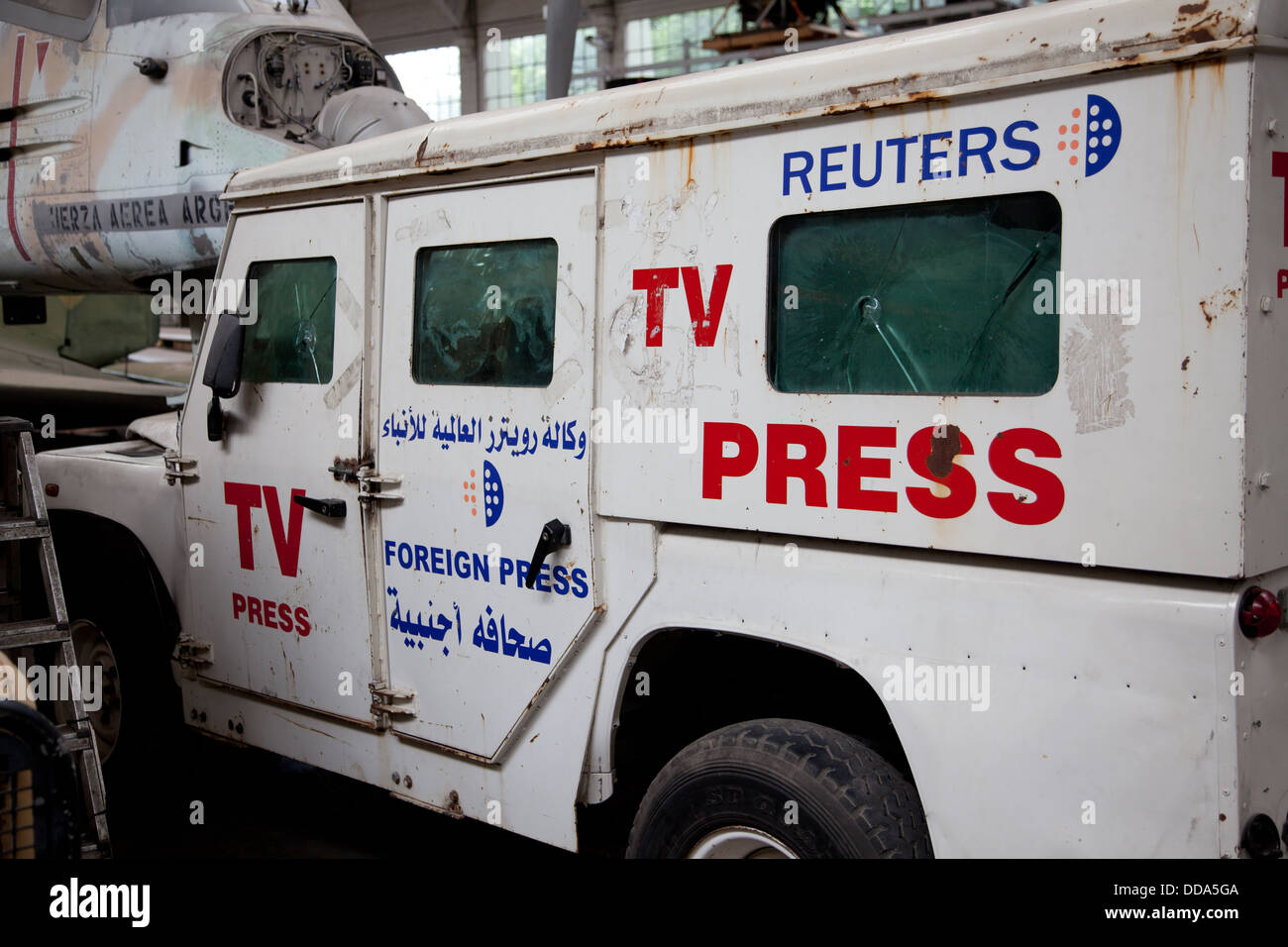 press land rover vehicle at the Imperial War Museum Duxford Cambs UK ...