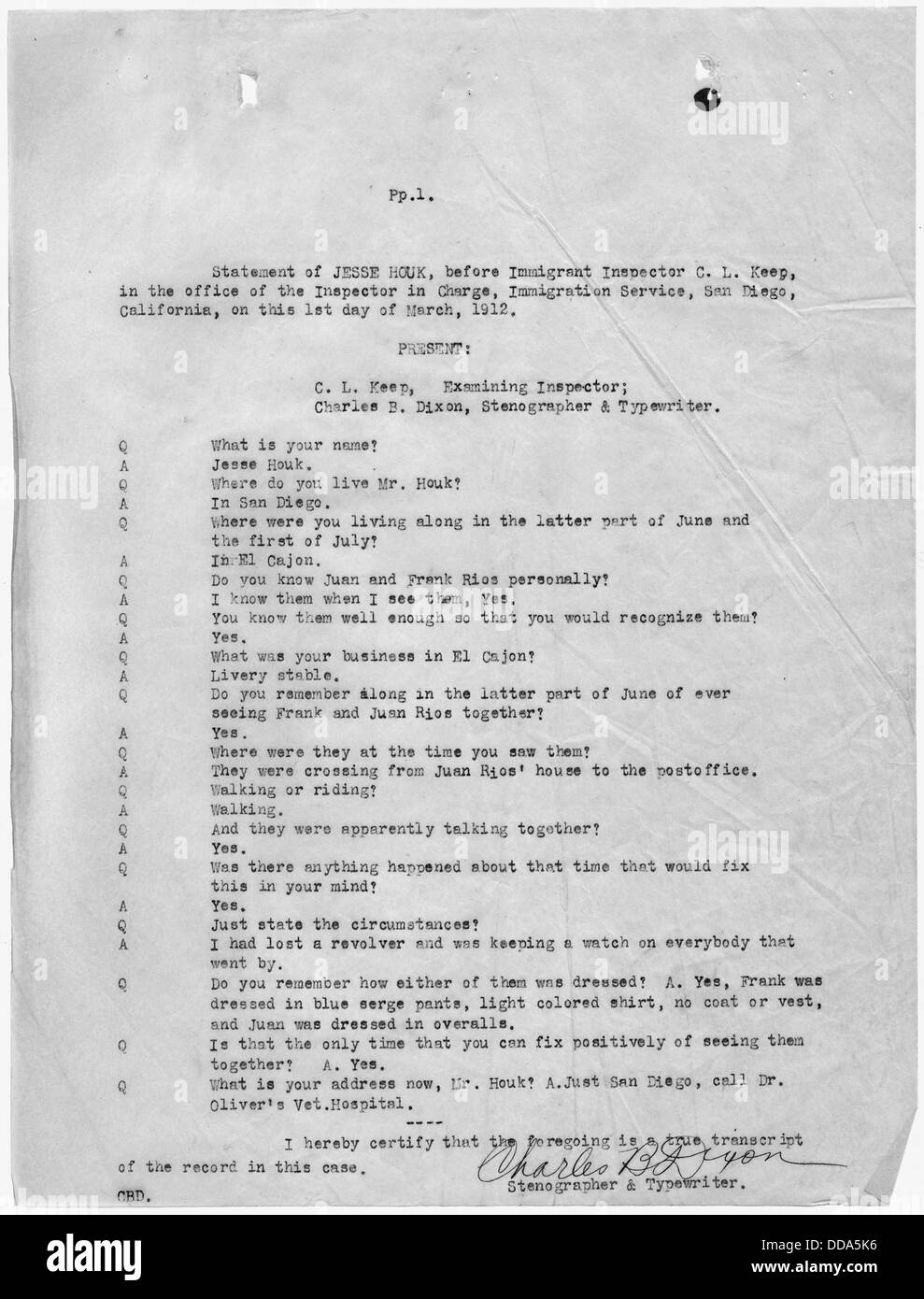 This document contains the statement of Jesse Houk, providing key ...