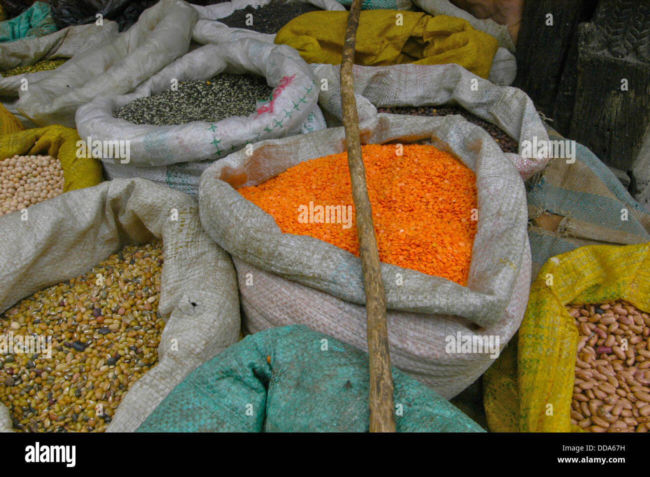 Sacks of beans at a street market Stock Photo - Alamy