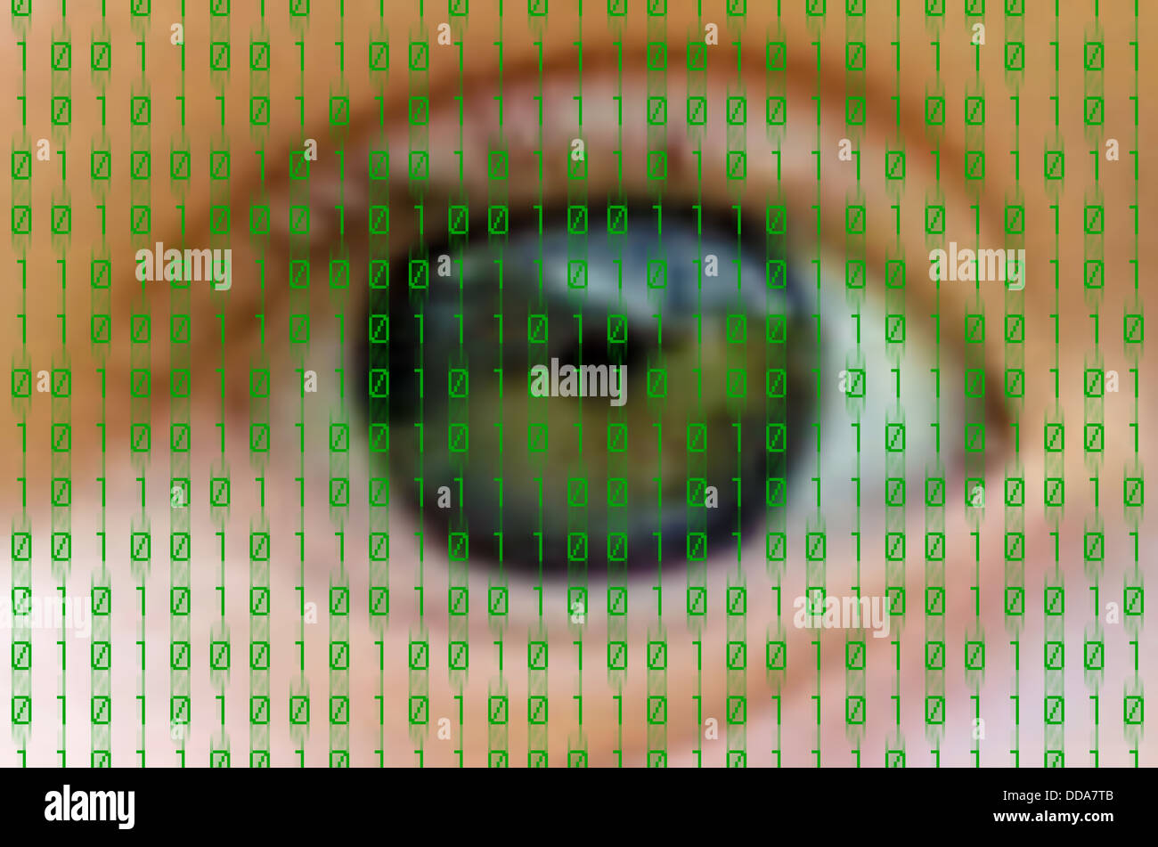 green binary numbers on human eye background Stock Photo - Alamy