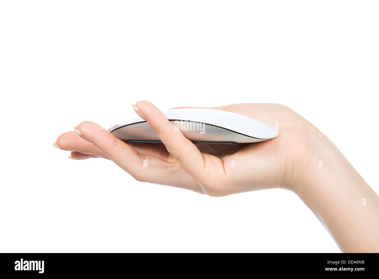 Hand hold modern computer mouse isolated on a white background Stock ...