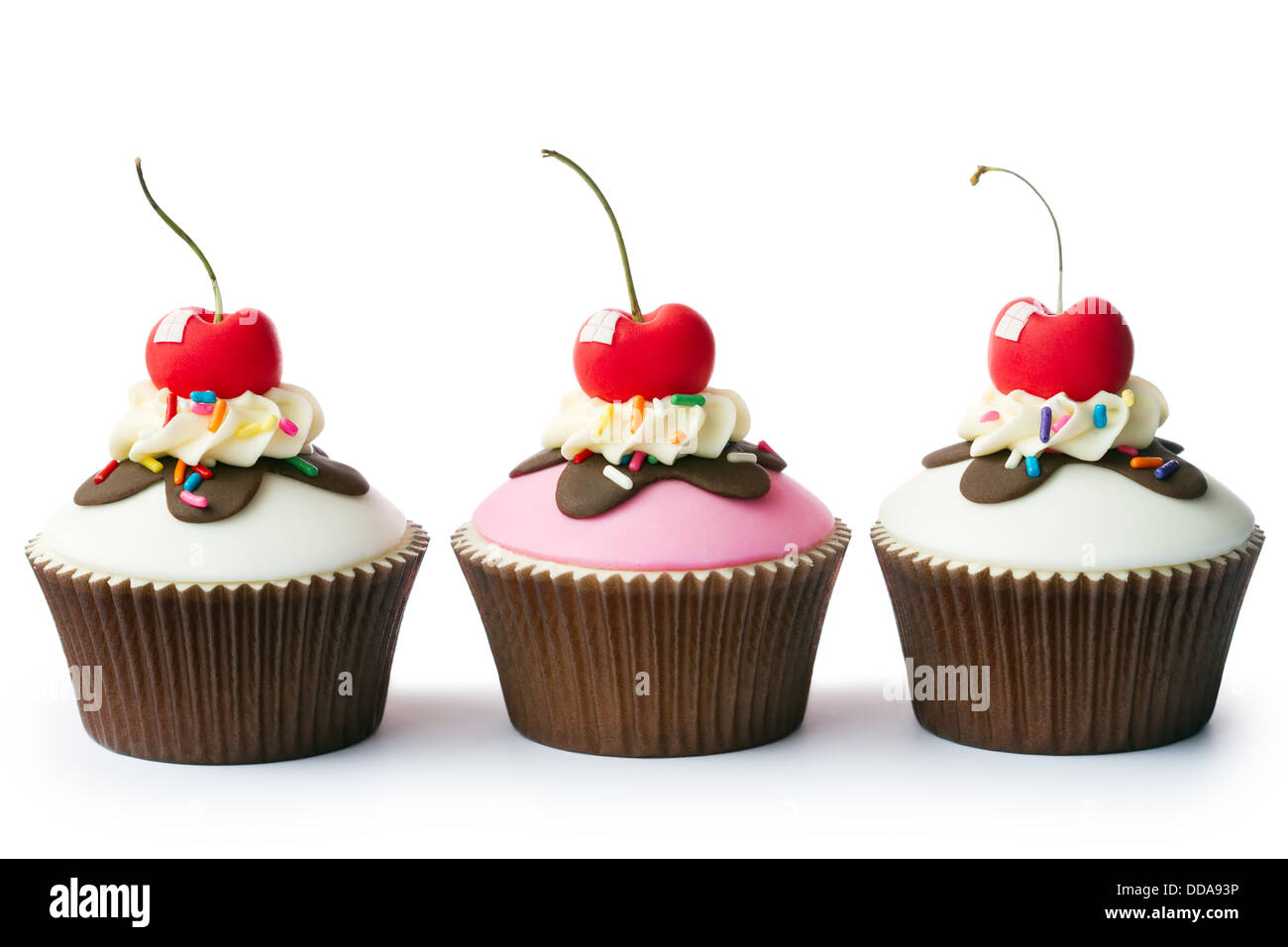 Cupcakes decorated with a retro ice cream sundae theme Stock Photo - Alamy