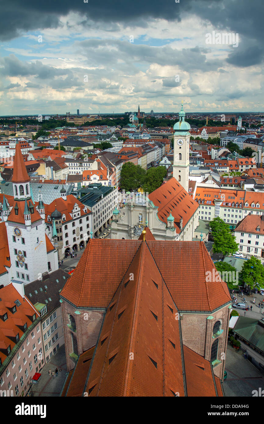 View of Munich city center showing Old Town Hall. Munchen, Germany ...