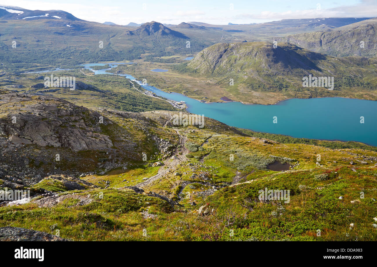 Looking down on Gjendesheim and the Lake Gjende ferry from the ...