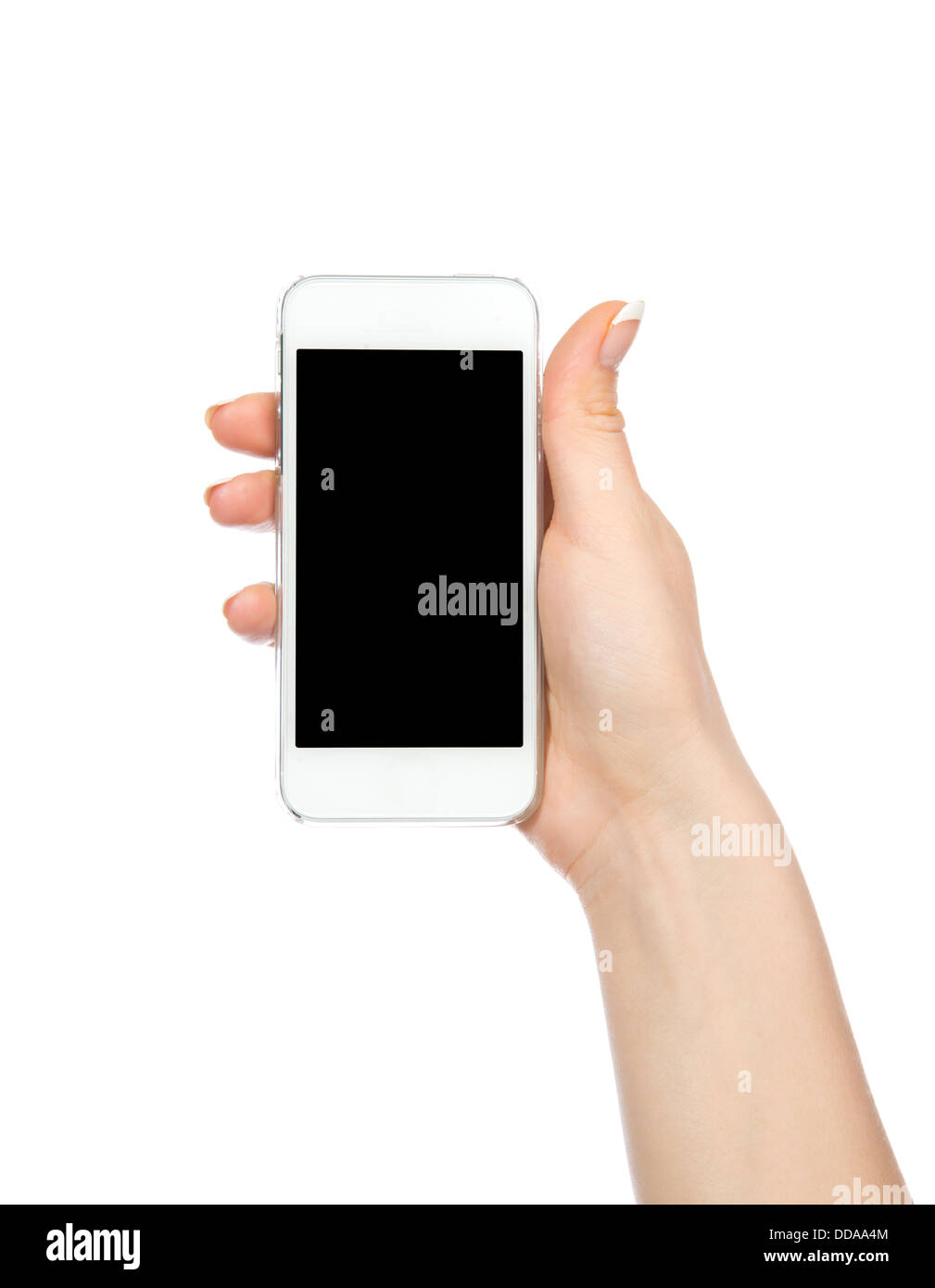 Mobile cell phone in hand with blank black screen for copy space ...