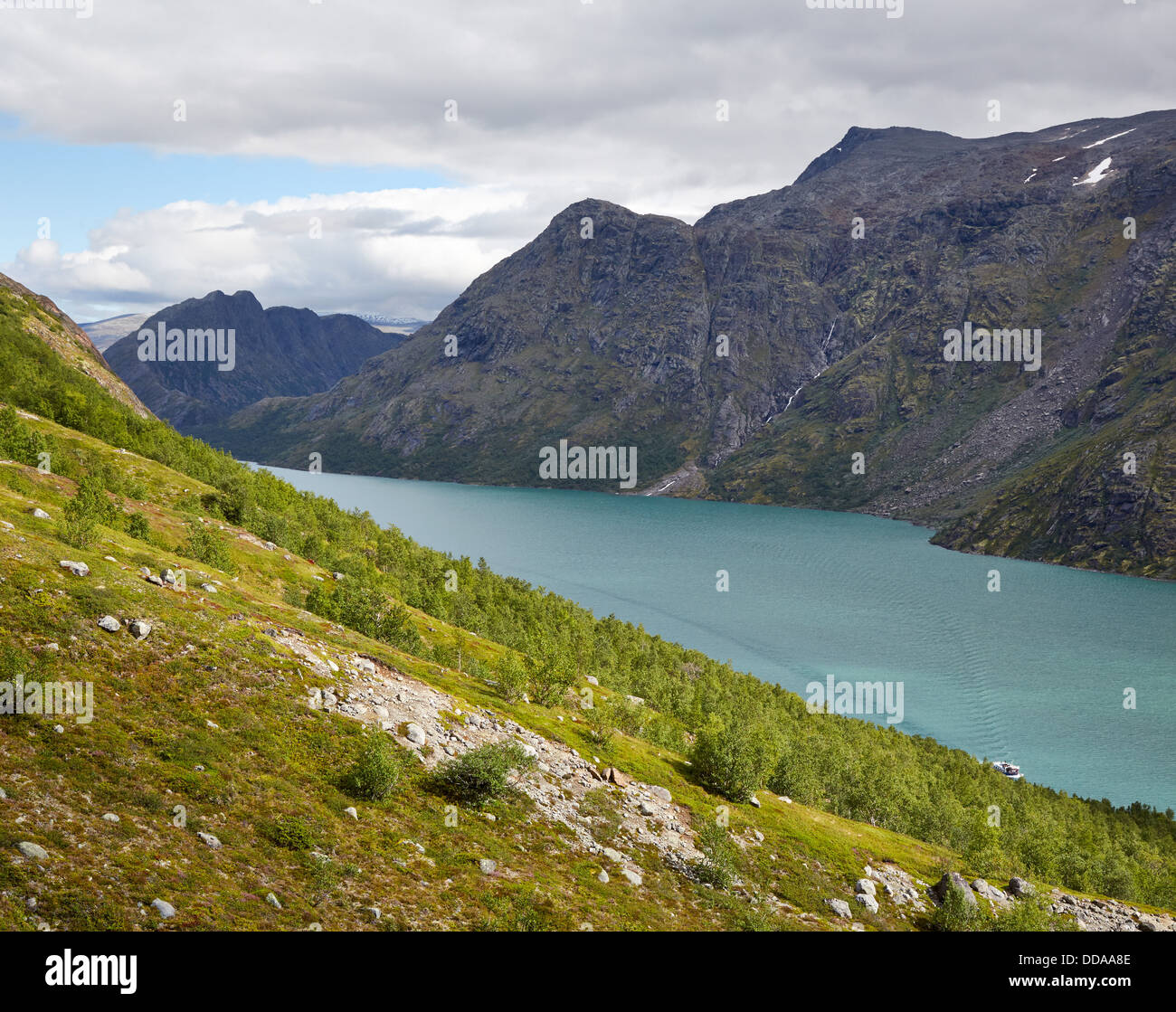Lake Gjende from the descent or ascent of the Besseggen Ridge walk with ...