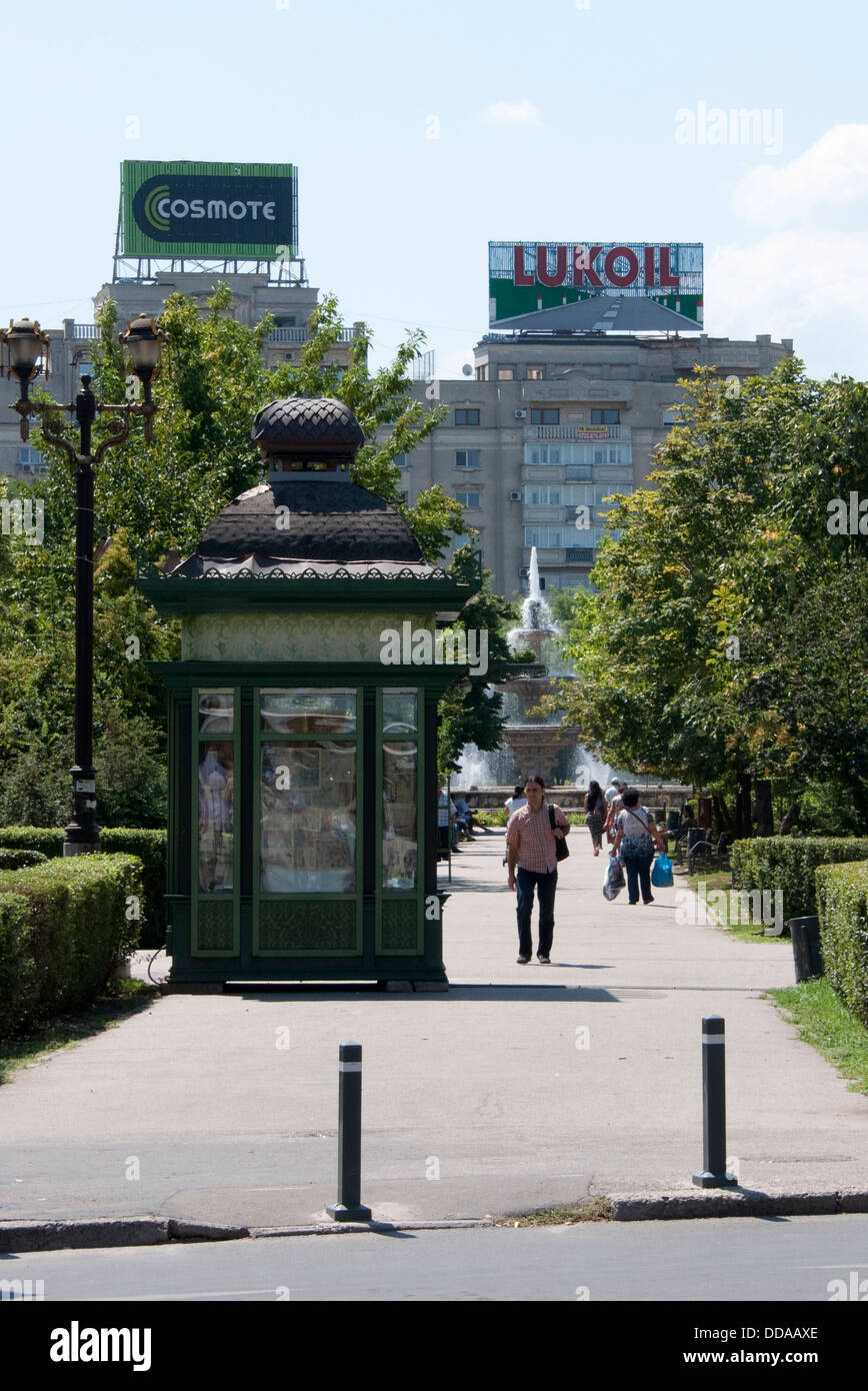 View towards fountain in central Bucharest Stock Photo - Alamy