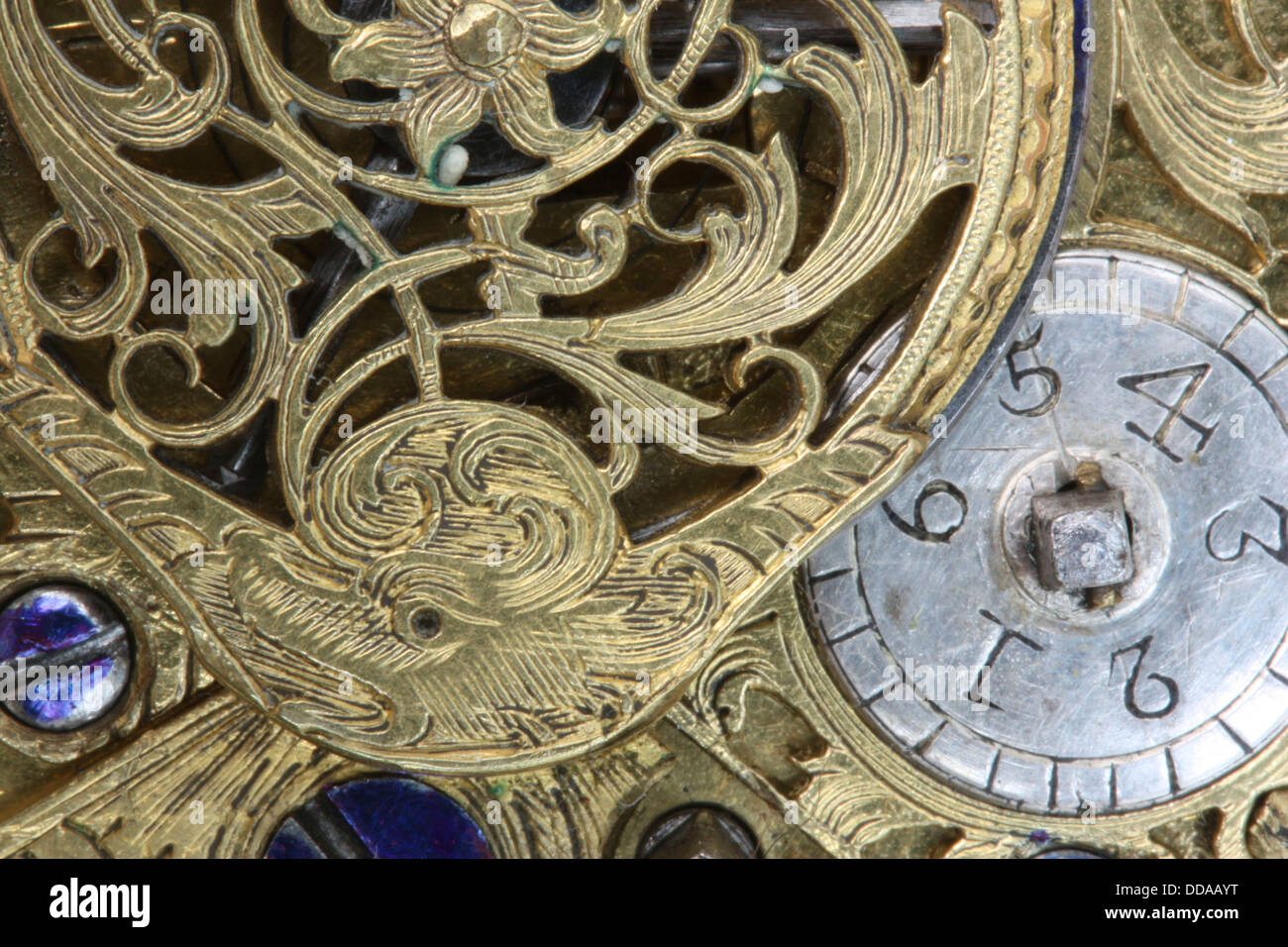 The movement of a 1769 silver fusee verge pocket watch showing the ...