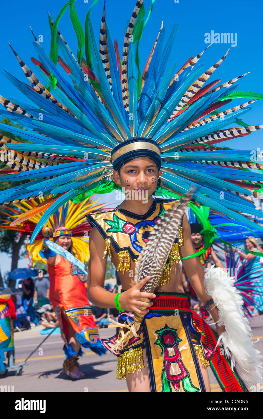 Aztec dancers with traditional costume participates at the 92 annual ...