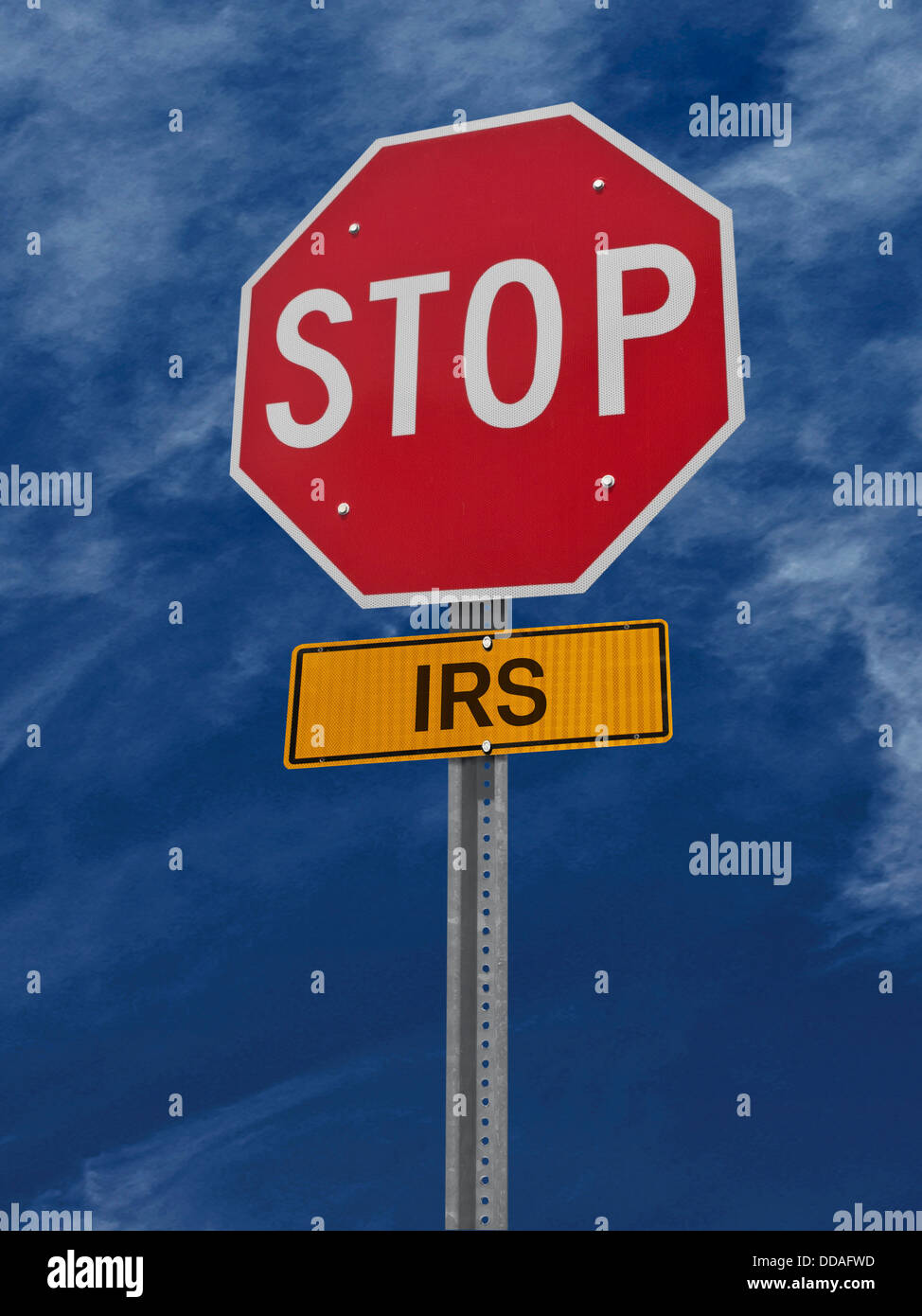 stop irs conceptual road sign over sky Stock Photo - Alamy