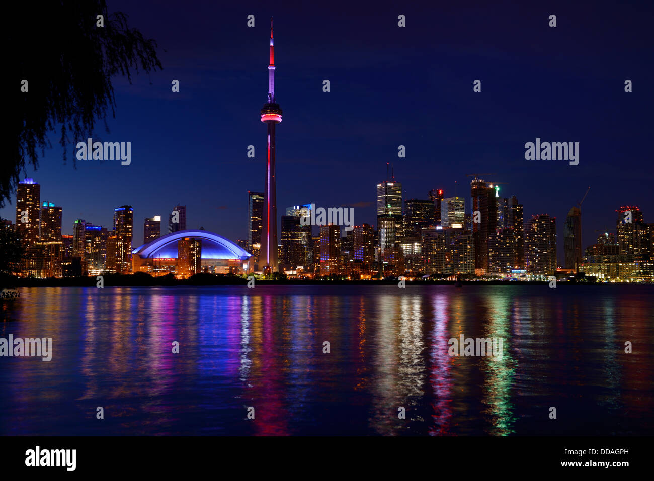 Downtown Toronto citys cape skyline at night with CN tower and skydome ...