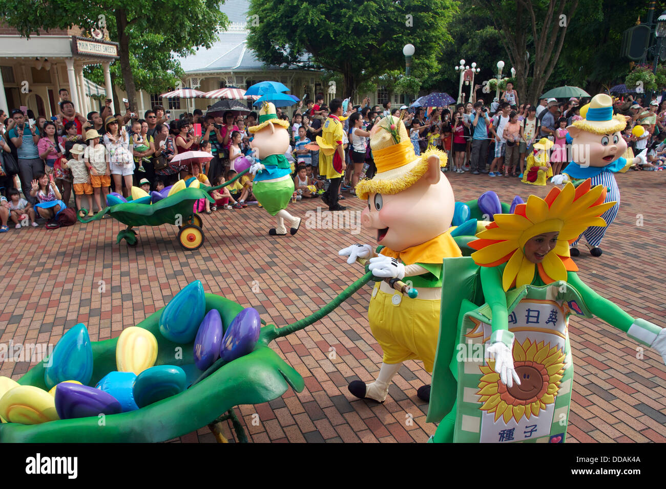 The water parade at Disneyland Hong Kong. Disney characters travel ...